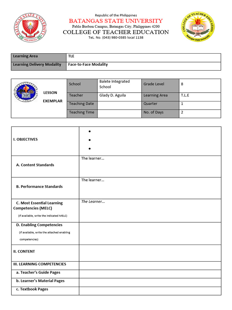 Exemplar Template | PDF | Learning | Communication