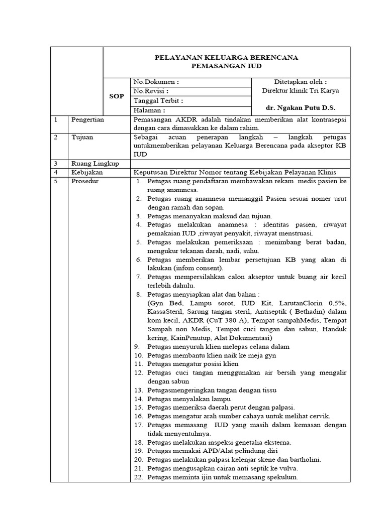 002 - Sop Pemasangan Iud | PDF