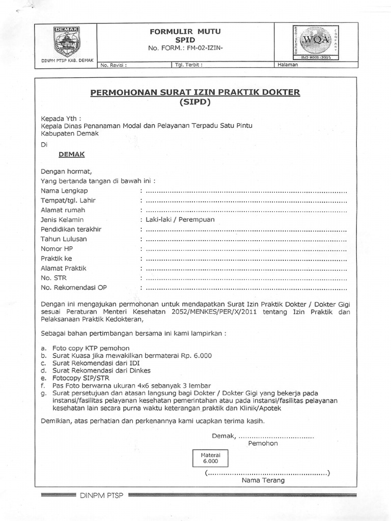 Blanko Permohonan Pembuatan Sip Terbaru | PDF