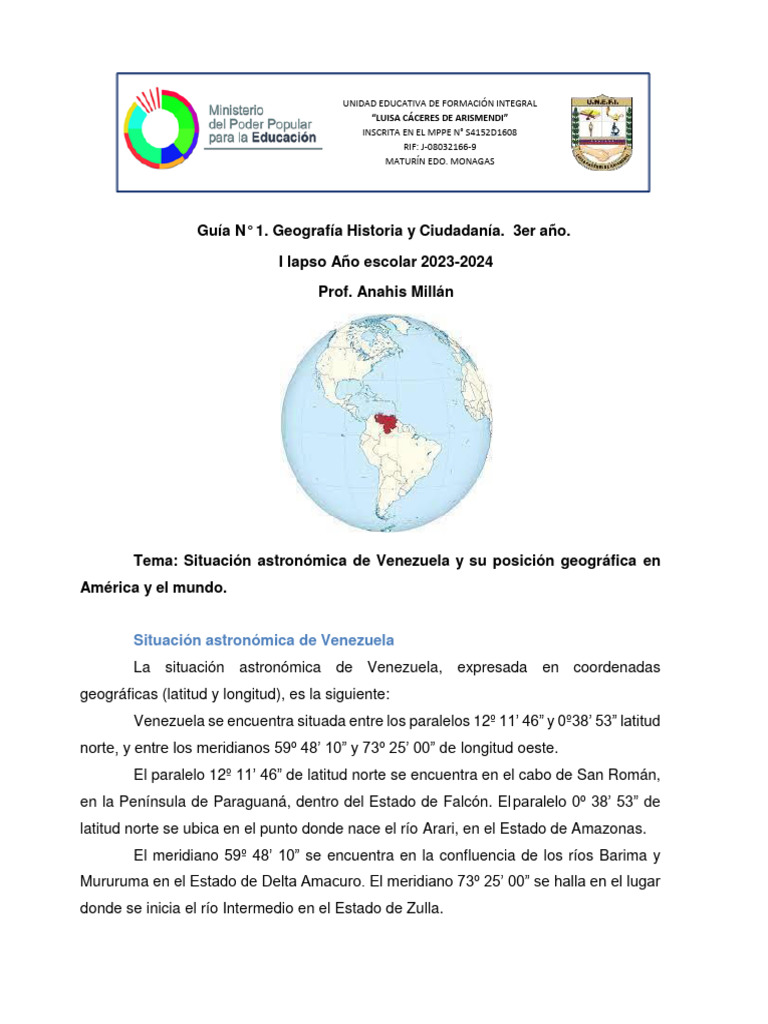 Guia 1 GHC 3er Año 23-24 | PDF | Venezuela | Clima