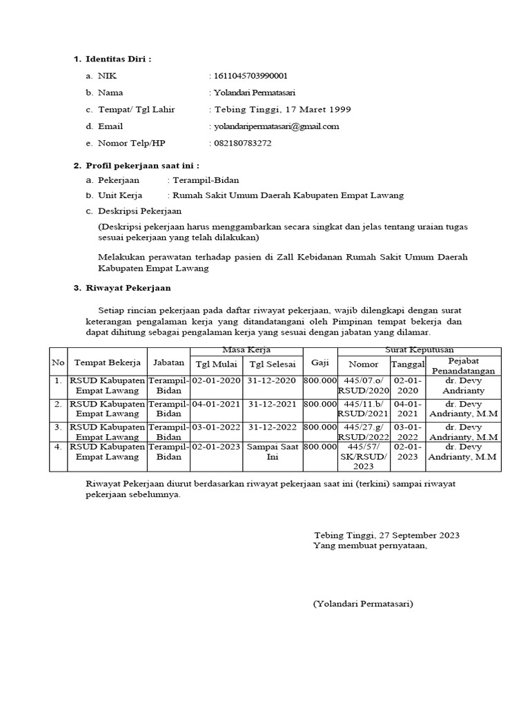 FORMAT Identitas YOLAN | PDF