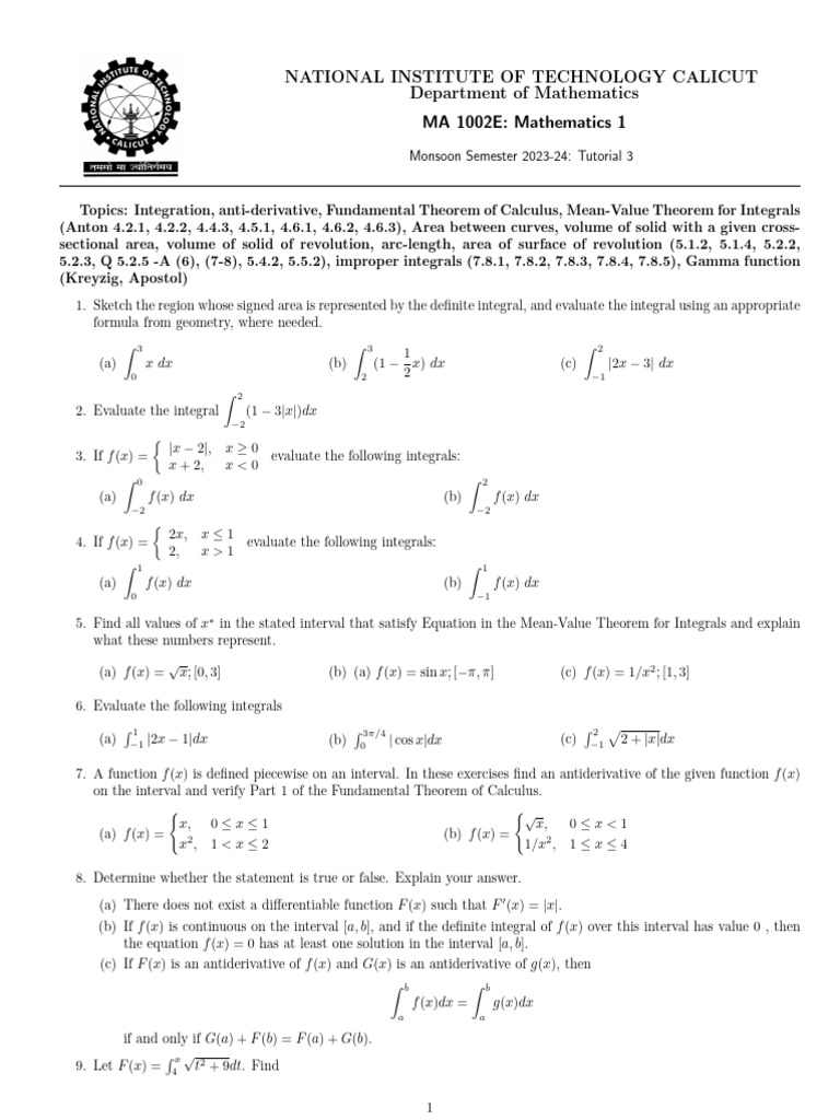 Tutorial 3 | PDF | Integral | Area