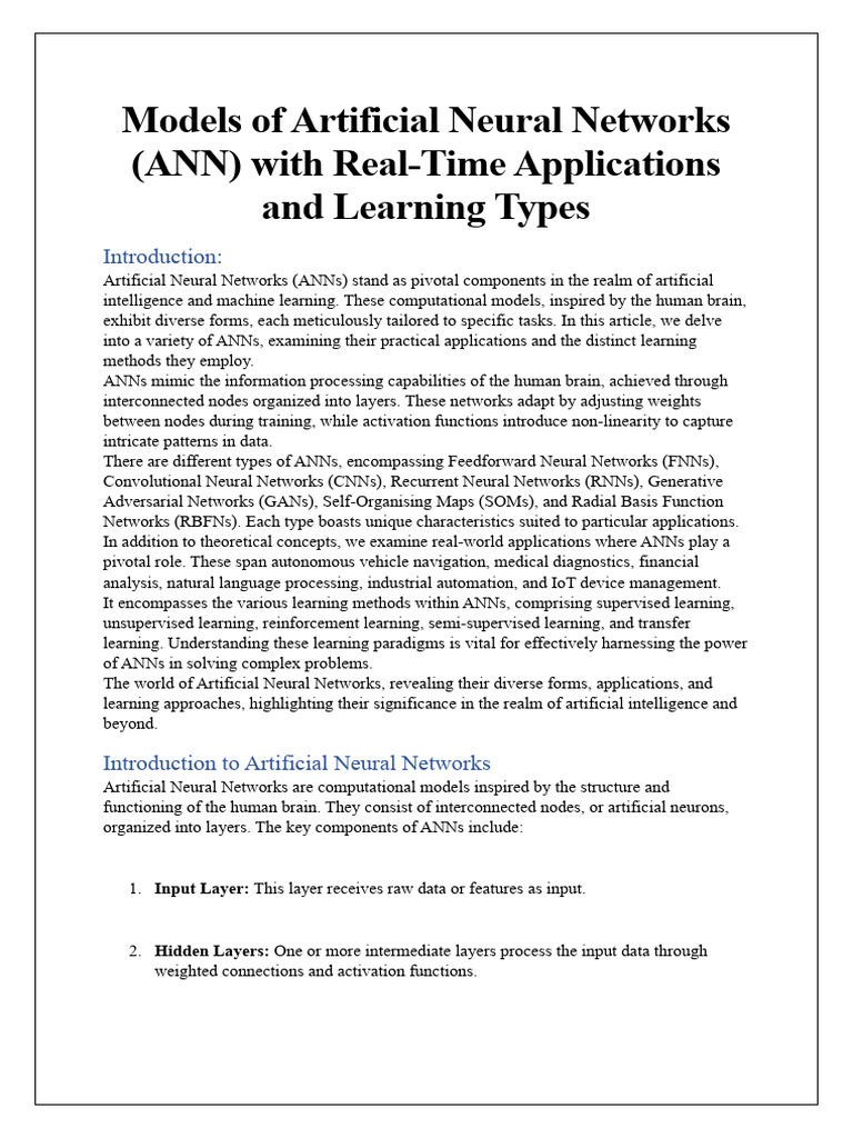 Models of Artificial Neural Networks | PDF | Artificial Neural Network | Statistical Classification