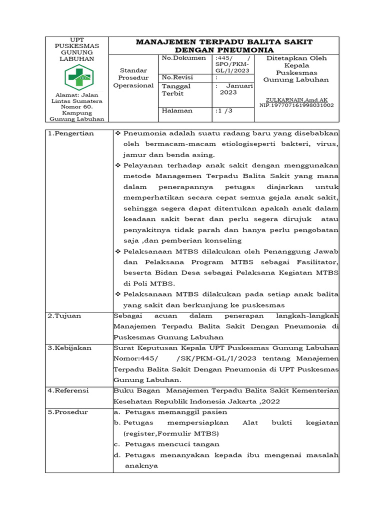 Spo MTBS DG Pneumonia | PDF | Kesehatan Holistik