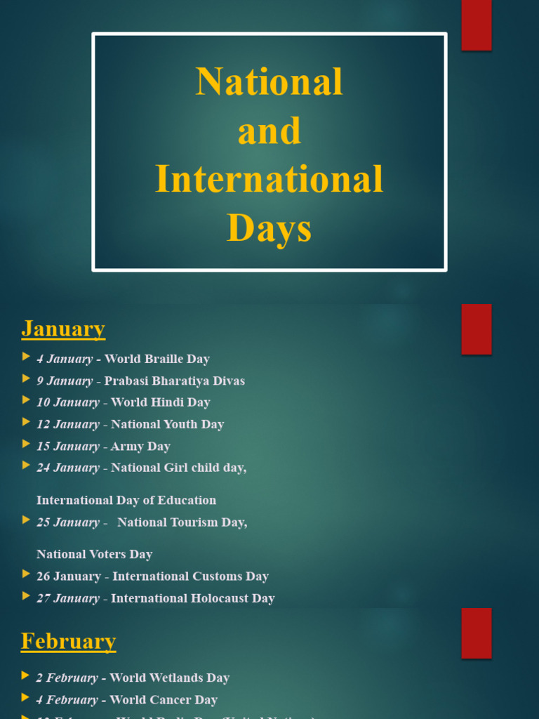 National and International Days Calendar | PDF | United Nations ...