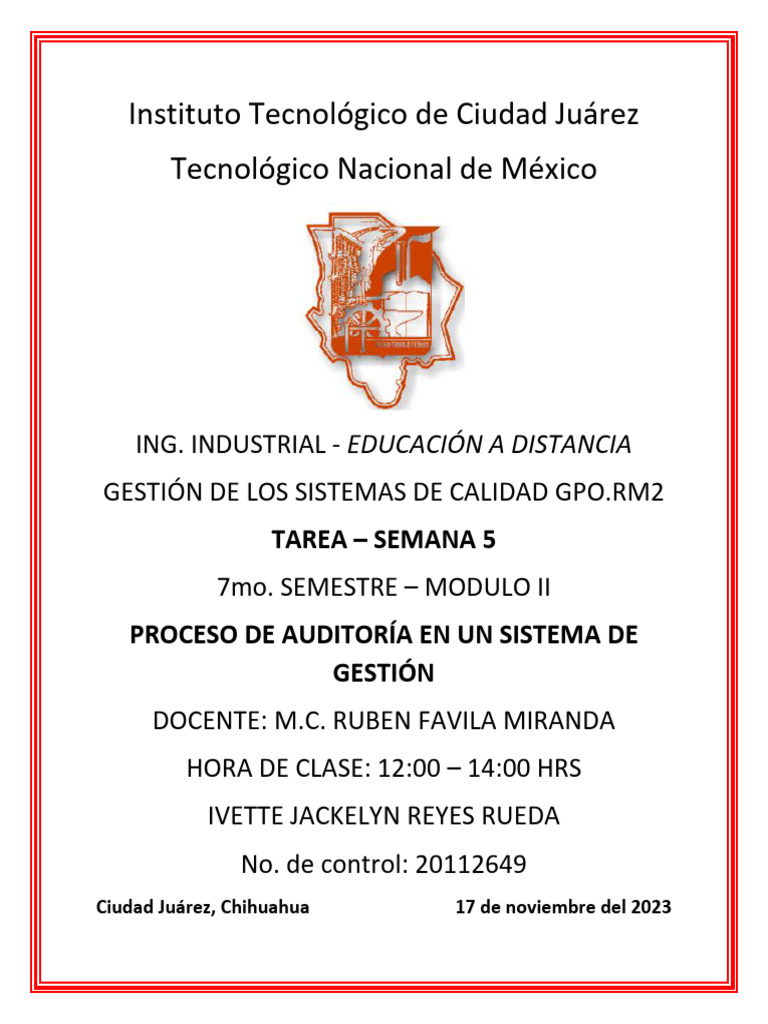 Tarea Semana 5 - Reyes Ivette | PDF | Auditoría