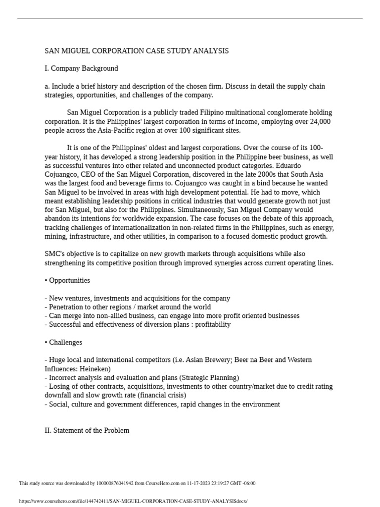 San Miguel Corporation Case Study Analysis | PDF | San Miguel Corporation | Economies
