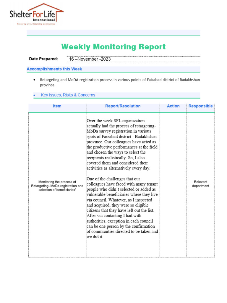 Weekly Monitoring Report | PDF | Government