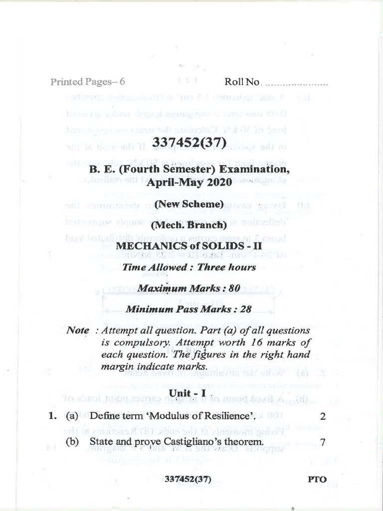 Be Me 4 Sem Mechanics of Solids 2 337452 May 2020 | PDF