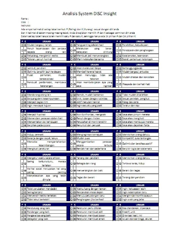 Soal Psikotes Disc Tipe 1docx PDF Free | PDF