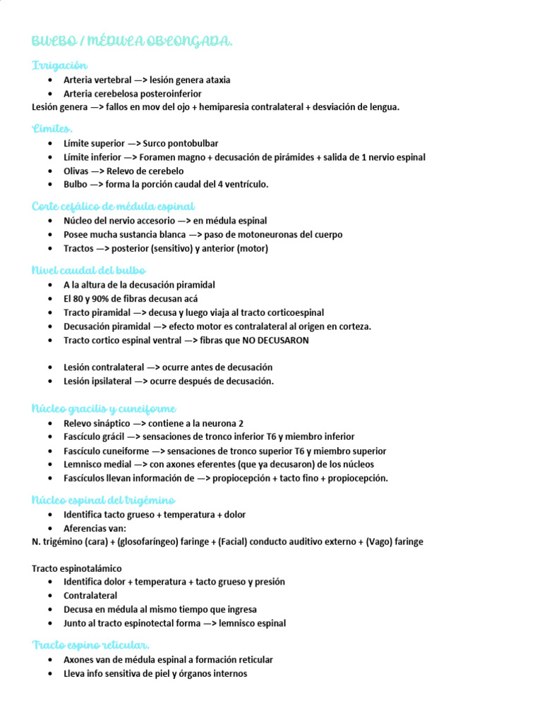 Funciones y lesiones del bulbo raquídeo | PDF | Sistema nervioso ...
