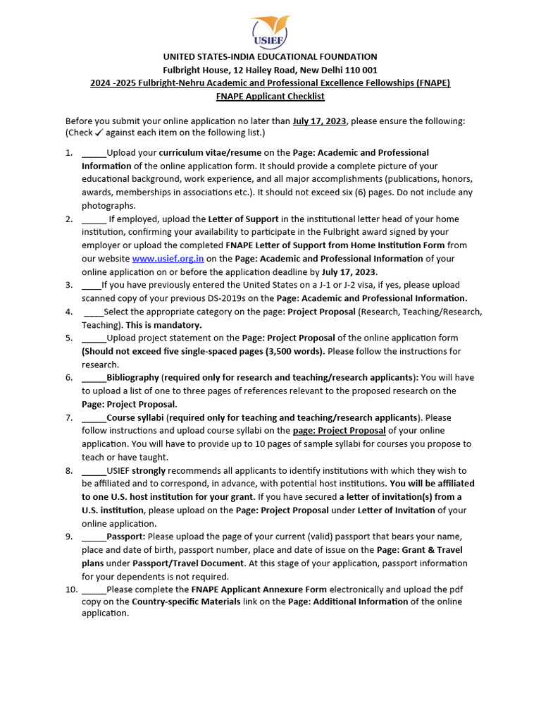 FNAPE Applicant Checklist | PDF