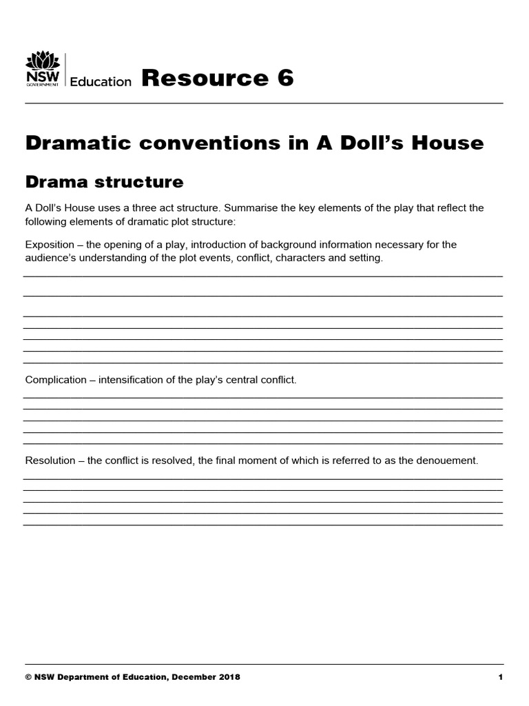English Advanced s6 Ibsen Dolls House Resource 6 Dramatic Conventions ...