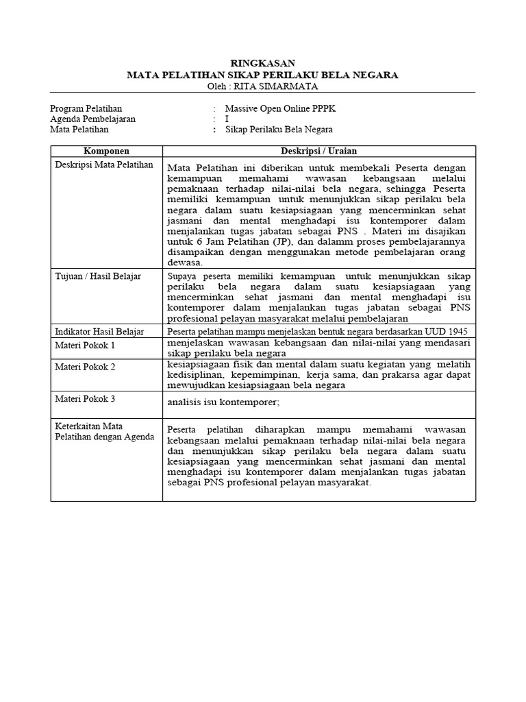 Format Ringkasan Mata Pelatihan | PDF