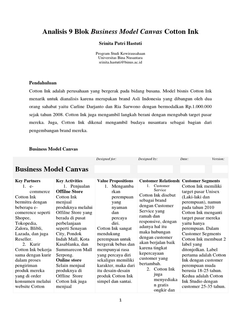 Analisis Model Bisnis Cotton Ink | PDF