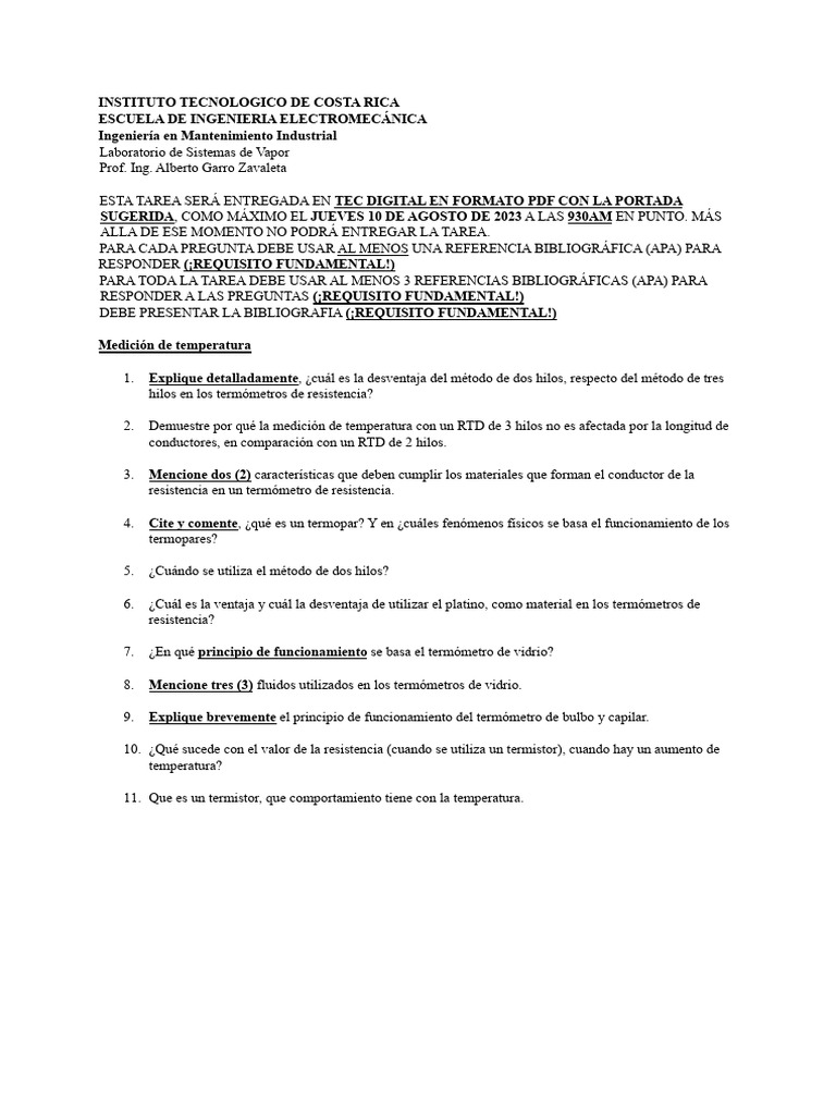 TAREA Preguntas Medición Temperatura | PDF | Tecnología