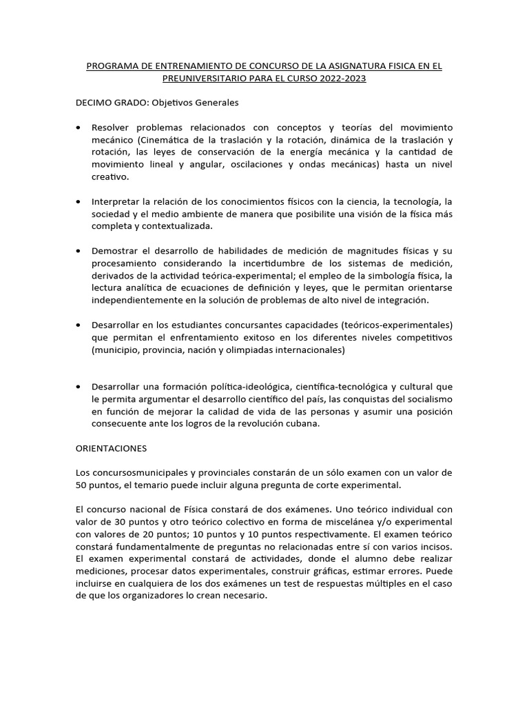 Entrenamiento Física Preuniversitario 2022-2023 | PDF ...
