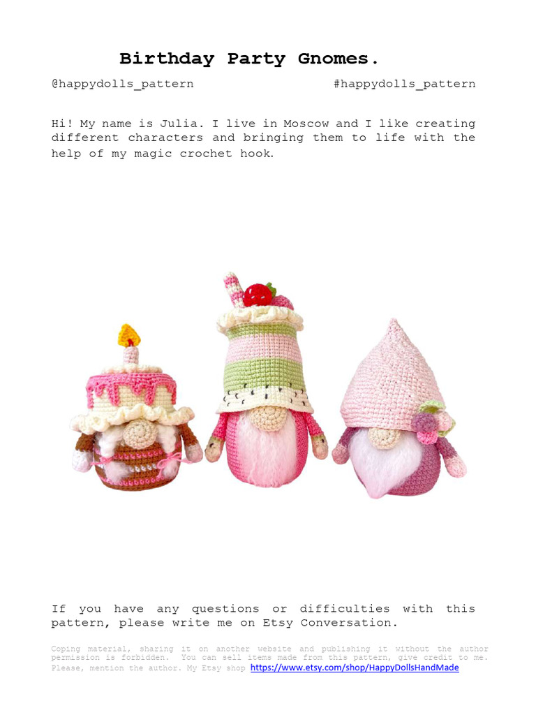 Birthday Party Gnomes | PDF | Crochet | Yarn