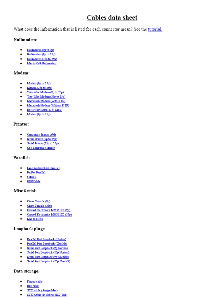 Cables Data Sheet | Download Free PDF | Electrical Connector | Media ...