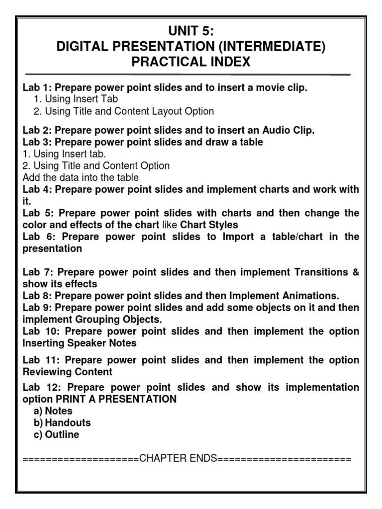 Presentation Practical Index | PDF