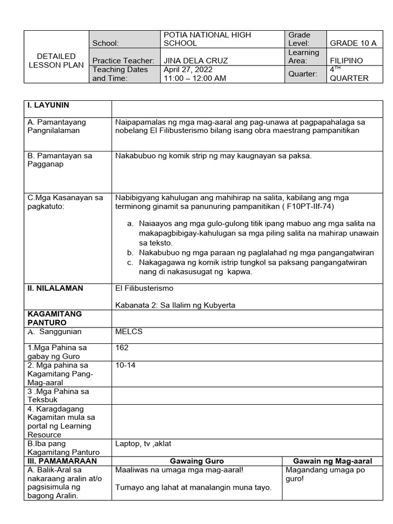 Detailed Lesson Plan 10 Final Printed 3 | PDF