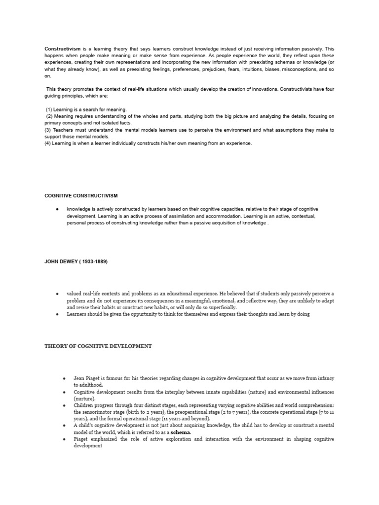 CONSTRUCTIVISM | PDF | Constructivism (Philosophy Of Education) | Cognitive Development