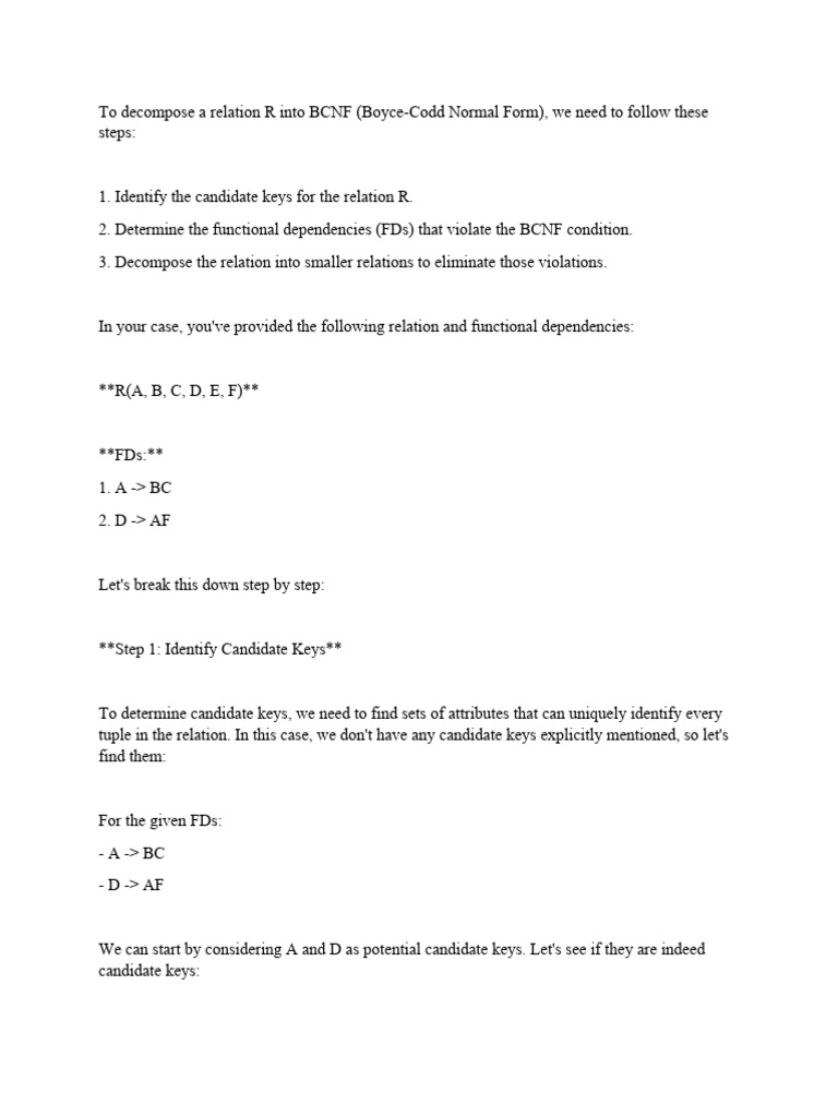 To Decompose A Relation R Into BCNF | PDF | Relational Model | Software ...