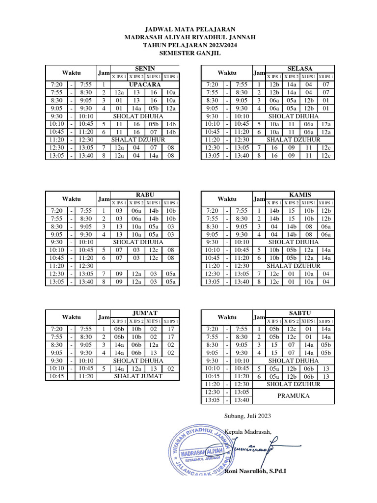 Jadwal Pelajaran (Upd 14 Okt) | PDF