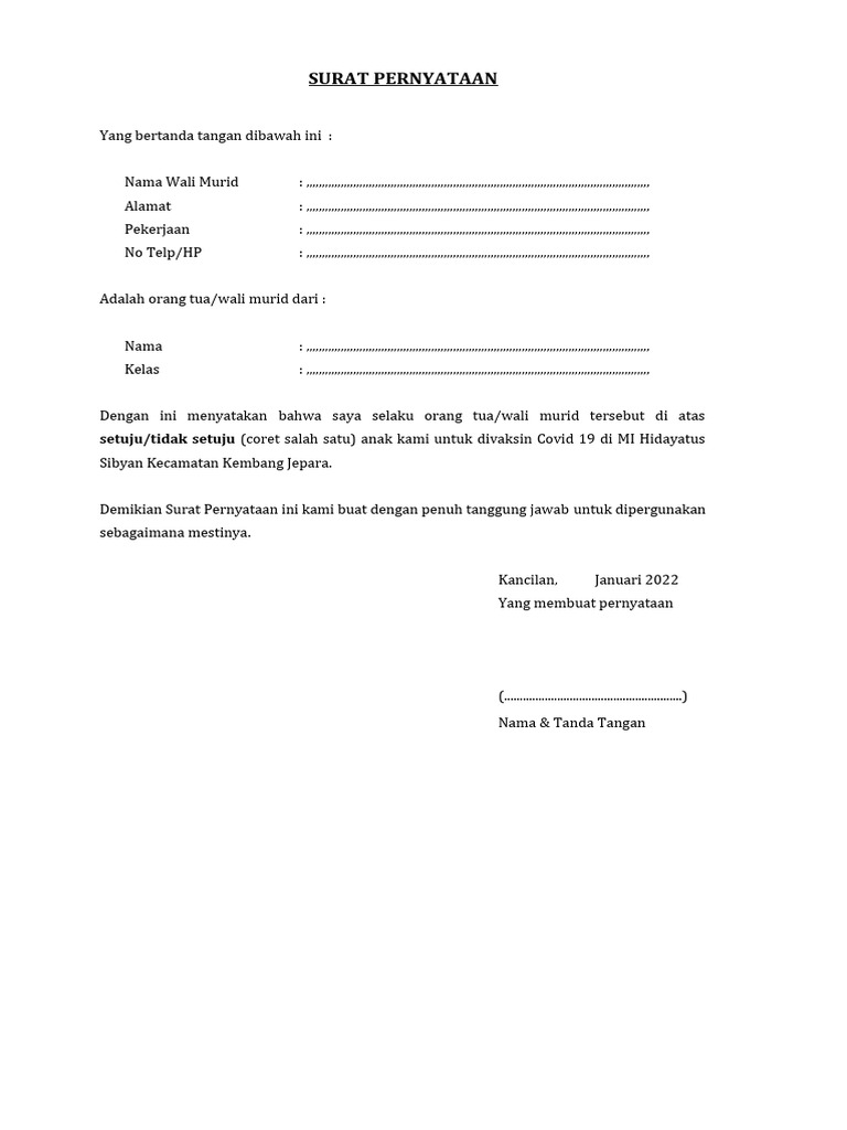 Surat Pernyataan Vaksin Pdf