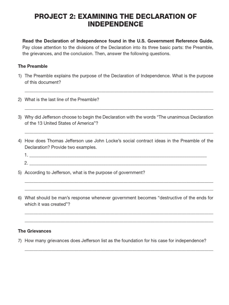 GOV U01 Project+2+Examining+the+Declaration+of+Independence | PDF ...