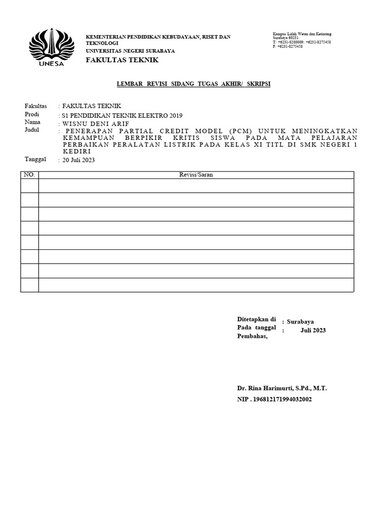 Template Lembar Revisi | PDF | Sains & Matematika