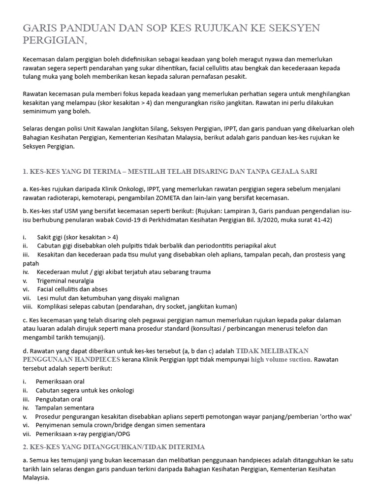 SOP Klinik Gigi - Contoh | PDF