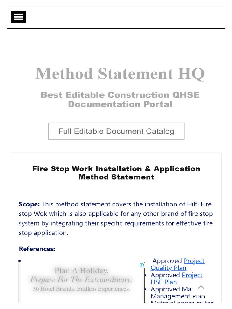 Fire Stop Work Installation & Application Method Statement - Method ...