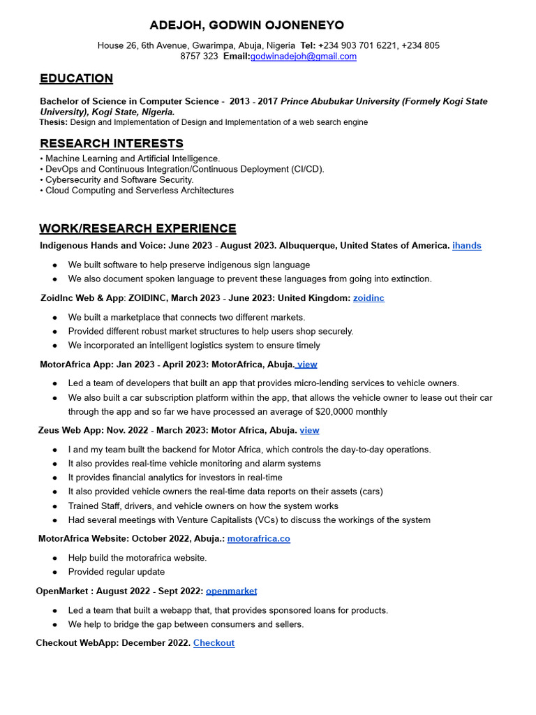 Adejoh Godwin CV | PDF | Computing | Computer Security