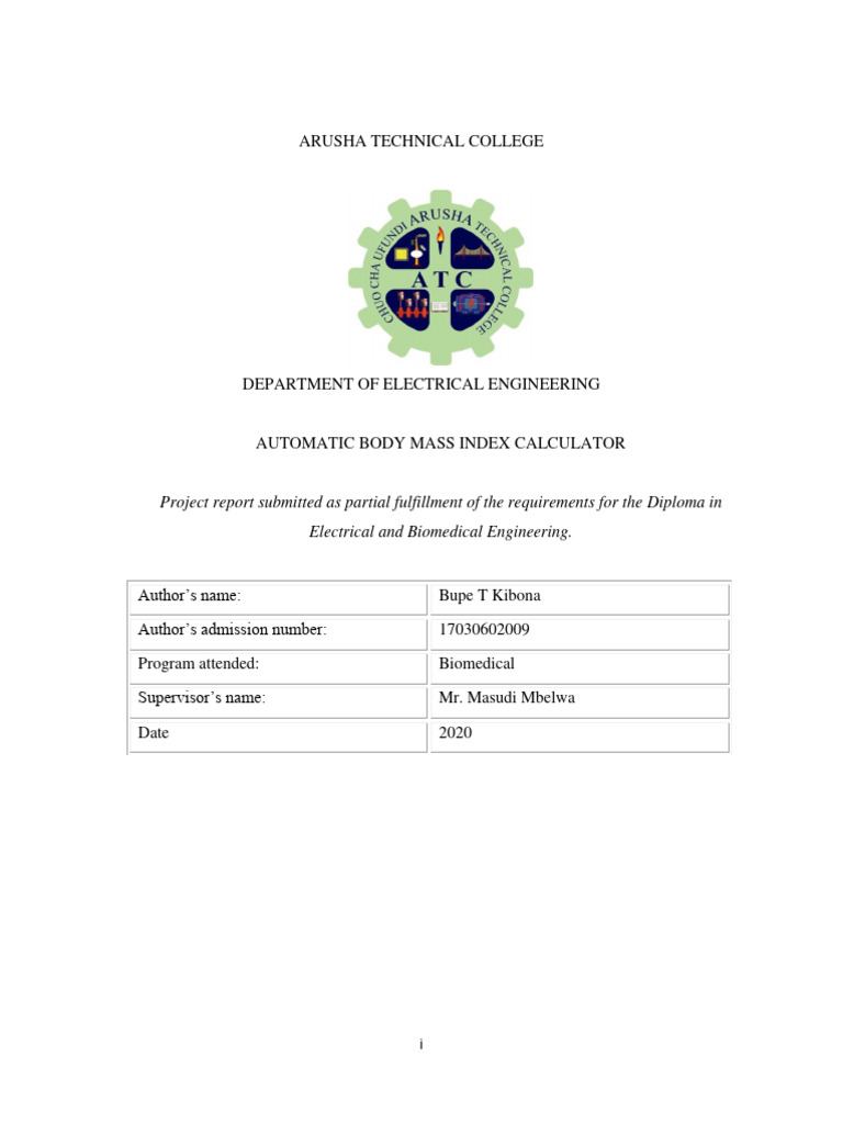 BUPE KIBONA PROJECT Biomedical 2020 | PDF | Body Mass Index | Ultrasound