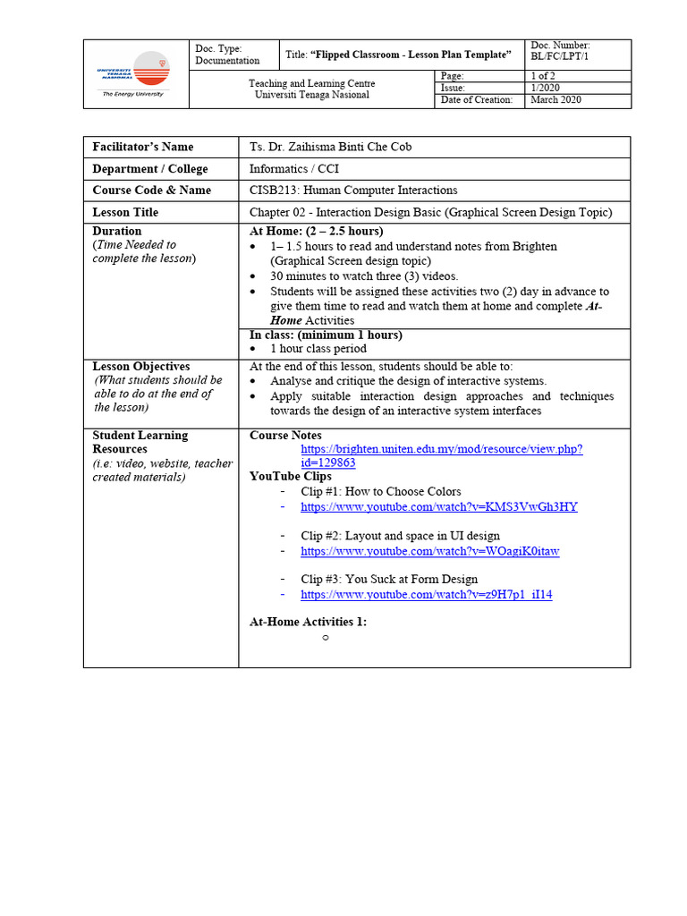 Flipped Classroom Lesson Plan 1 | PDF | Lesson Plan | Cognitive Science Flipped Classroom Lesson Plan 1 | PDF | Lesson Plan | Cognitive Science