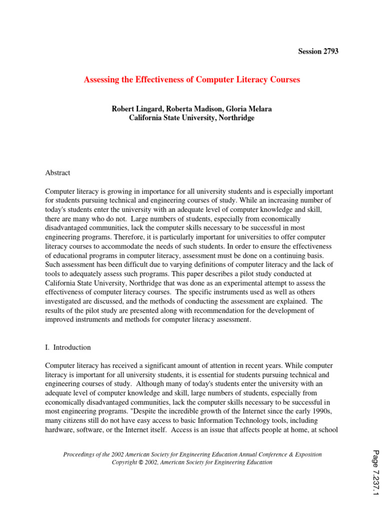 Assessing The Effectiveness of Computer Literacy Courses | PDF ...