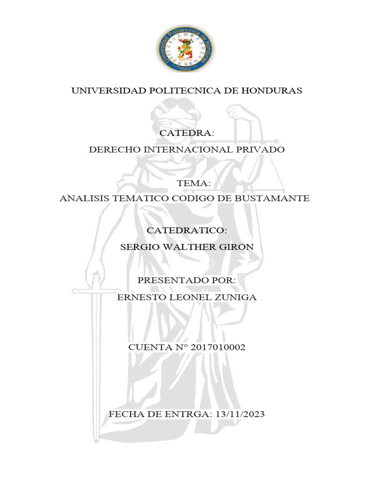Analisis Tematico Codigo de Bustamante Erensto Leonel Zuniga | PDF ...