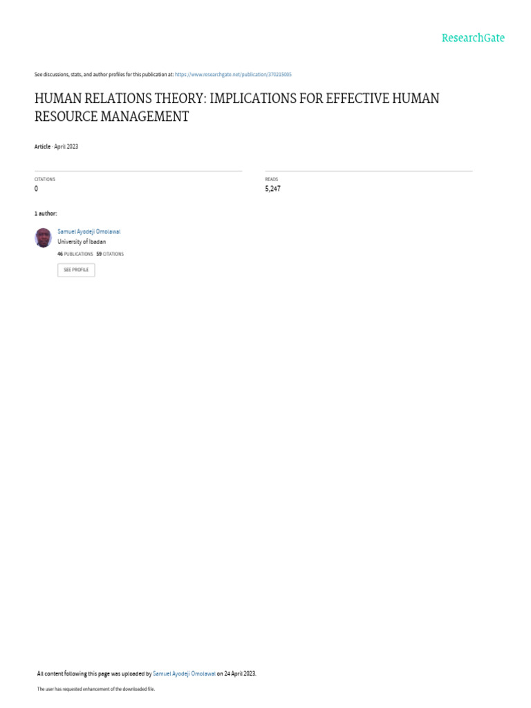 Human Relations Theory Pdf Motivational Motivation