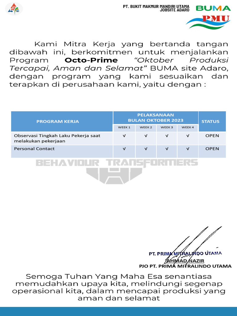 Komitmen OctoPrime PMU | PDF