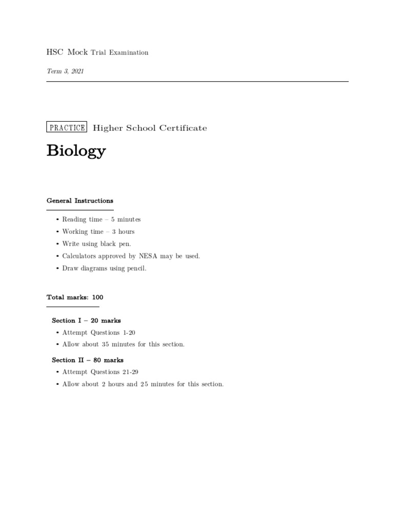 2021 Trial Paper Mock 61714cbe0bad8 | PDF | Medical Specialties | Biology