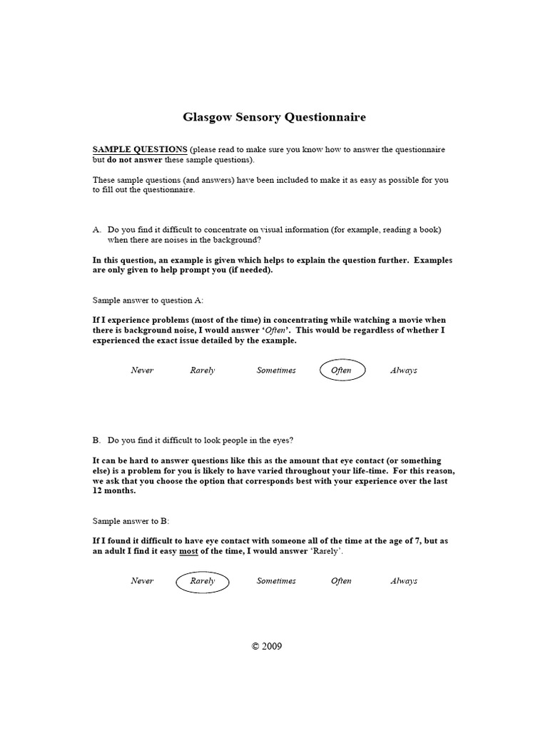 Glasgow Sensory Questionnaire | Download Free PDF | Questionnaire ...