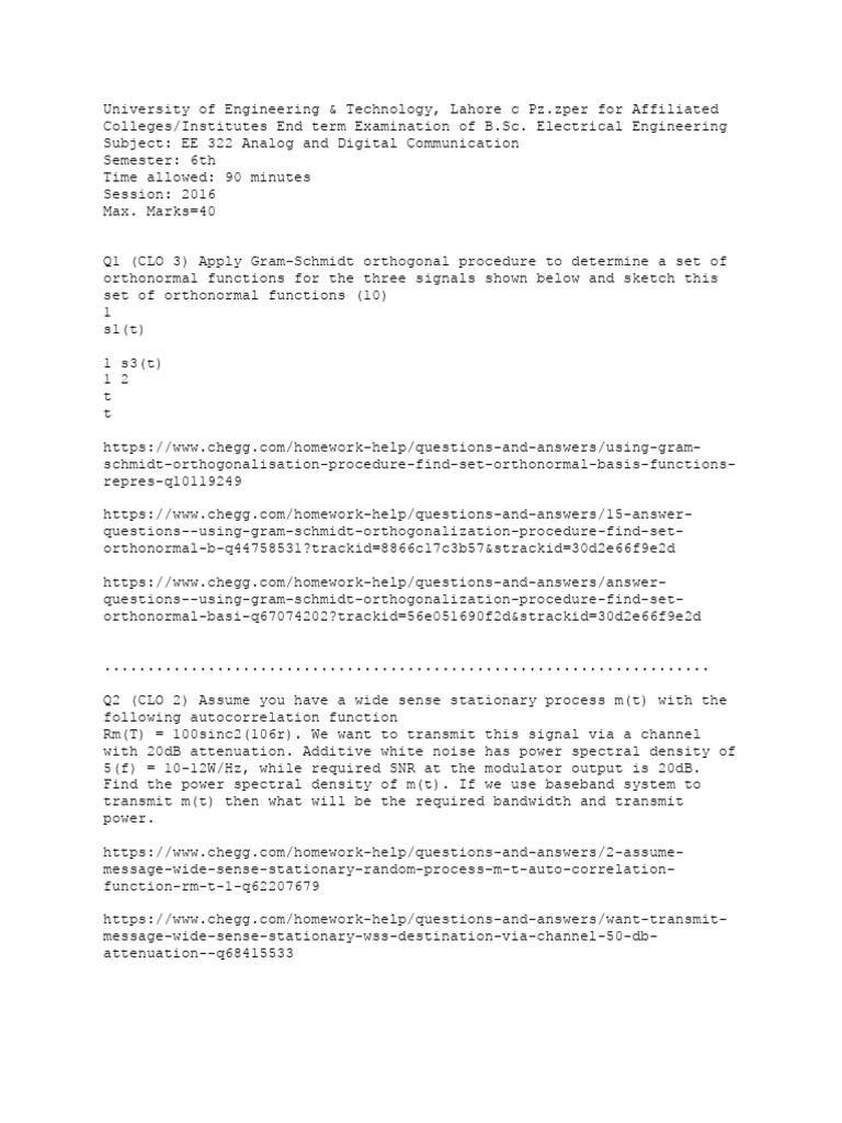 2K16 Past Paper | PDF | Signal To Noise Ratio | Bandwidth (Signal Processing)