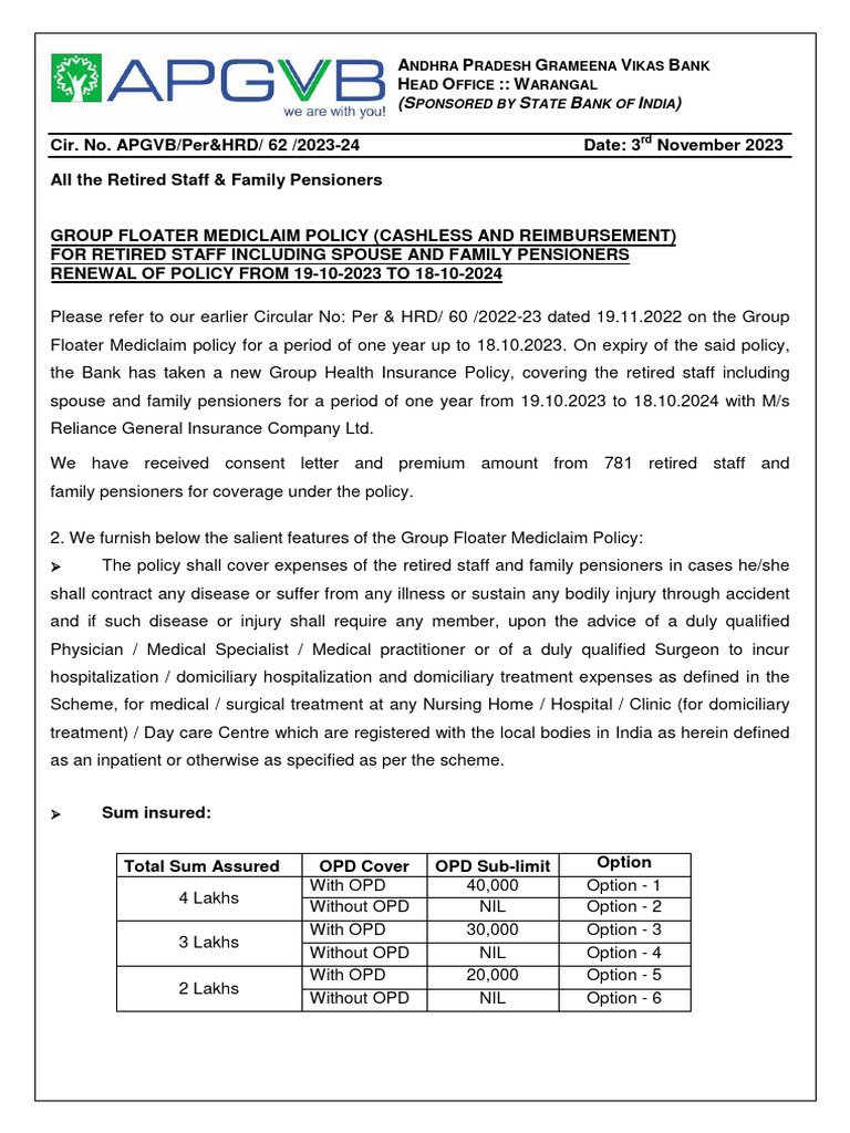 Group Floater Mediclaim Policy (Cashless and Reimbursement) | PDF ...