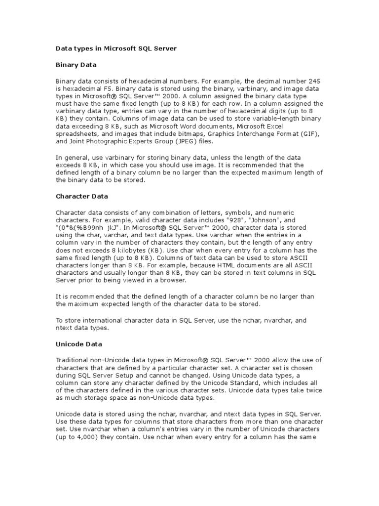 SQL Server | PDF | Integer (Computer Science) | Microsoft Sql Server