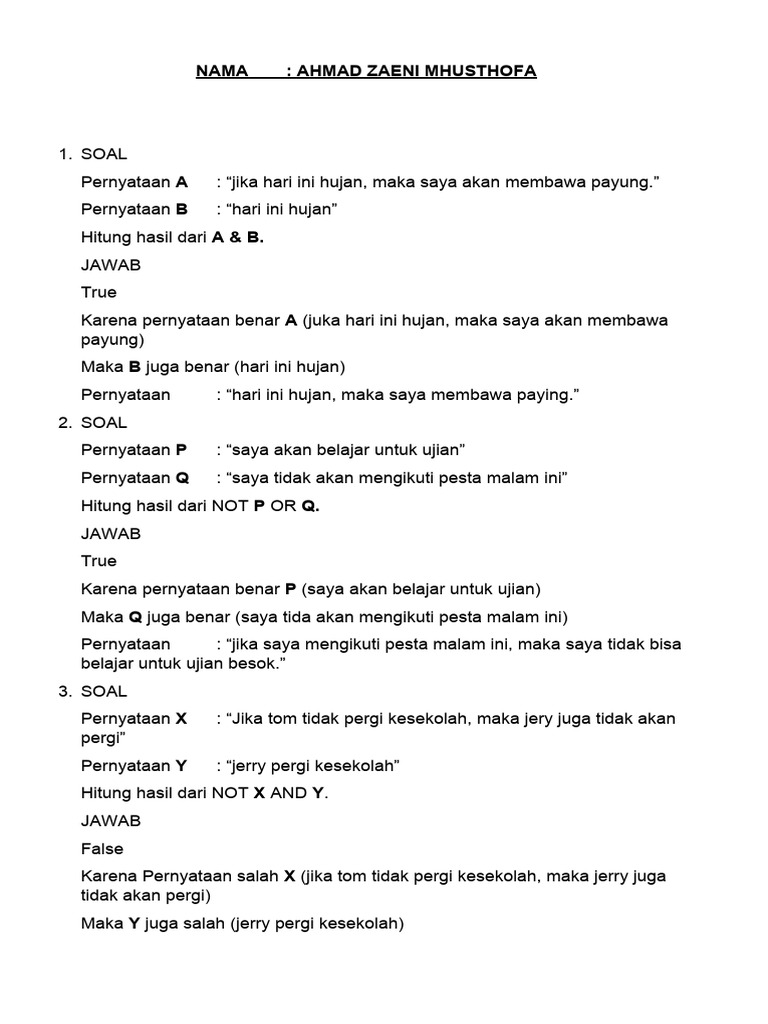 Contoh Soal Operasi Logika Informatika | PDF