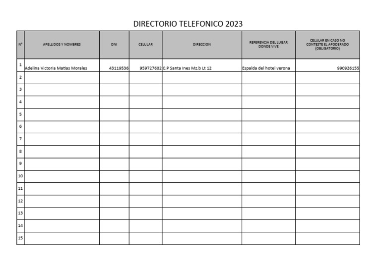 Formato de Directorio Telefónico 2023 | PDF