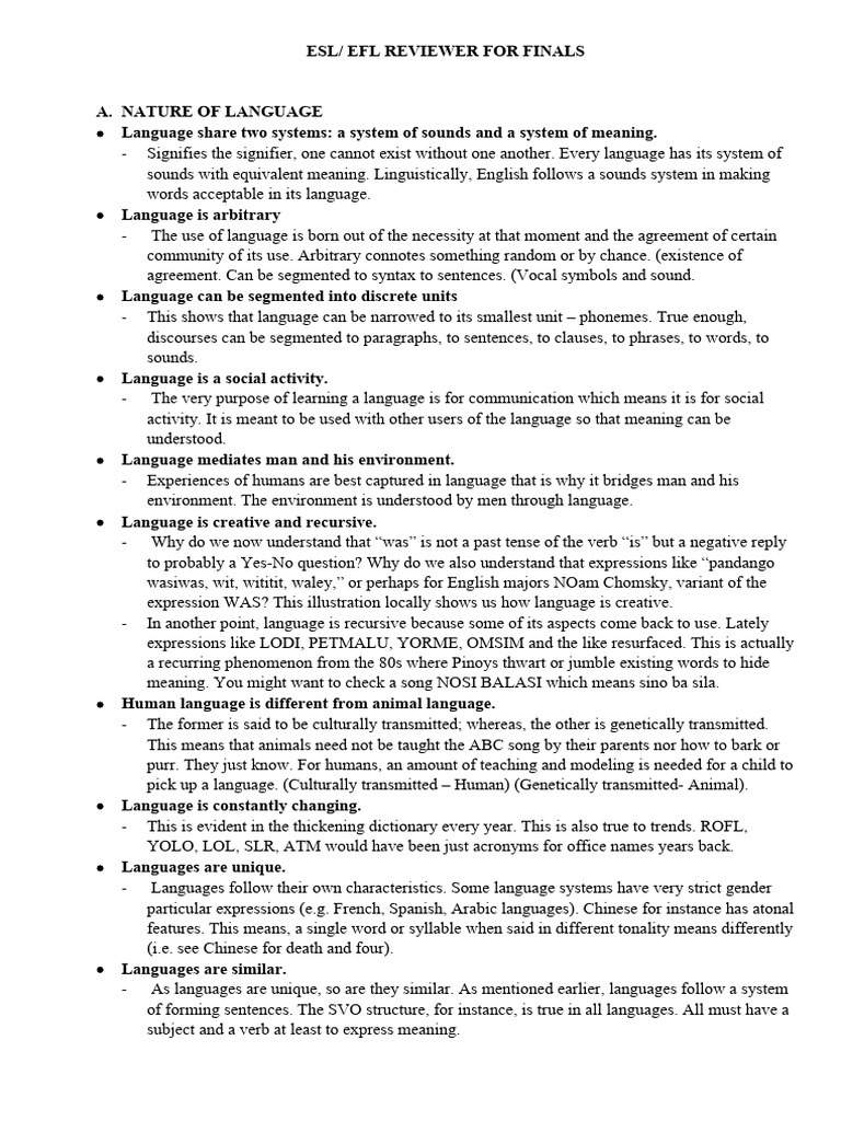 Esl Reviewer | PDF | Second Language Acquisition | Second Language