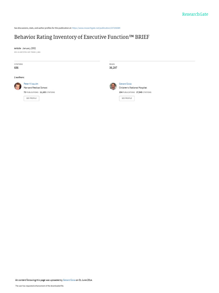 Behavior Rating Inventory of Executive Function BR | PDF | Working ...