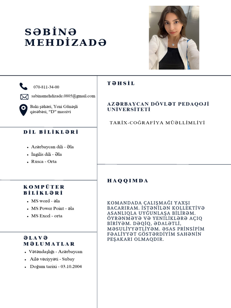 Sabina Mehdizade. CV | PDF